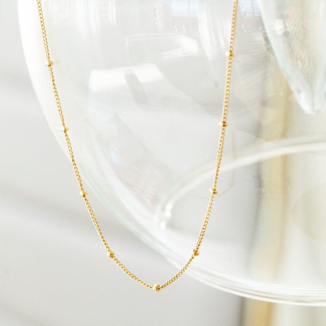 Gold Bead Necklace Simple Gold Necklace Satellite Bead - Etsy