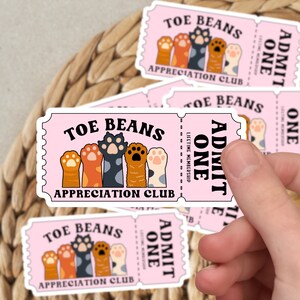 Toe Beans Appreciation Club Vinyl Ticket Sticker, Funny Cat Lover Gift, Cute Kitty Sticker Ipad ...