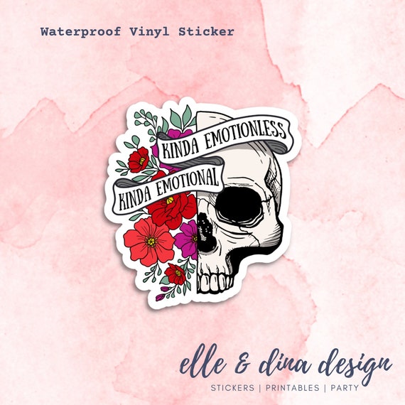 GOTH Skull Sticker, Flowers and Skull, Mental Health Sticker, Vinyl ...