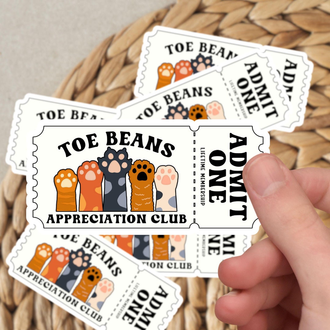 Toe Beans Appreciation Club Vinyl Ticket Sticker, Funny Cat Lover Gift, Cute Kitty Sticker Ipad ...