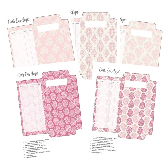 Printable DIY Cash Envelope Kit - Pink Damask Design | DIGITAL DOWNLOAD ...