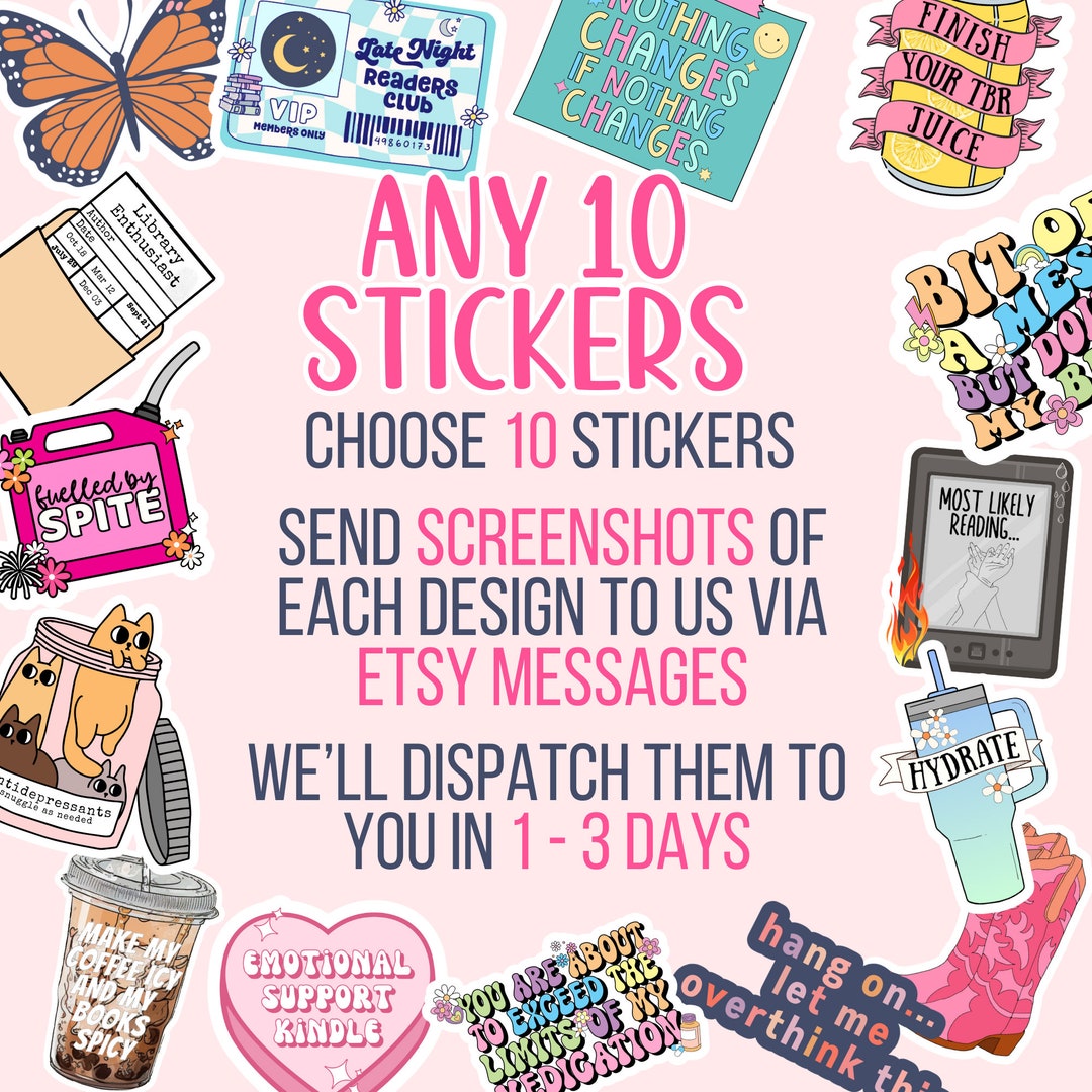 Any 10 Stickers of YOUR CHOICE, Fun Gift for Her, Kindle Stickers ...