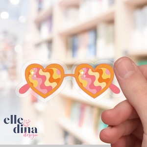 Retro Heart Sunglasses Laptop Sticker, Vinyl Bumper Sticker, Hippy 70's ...