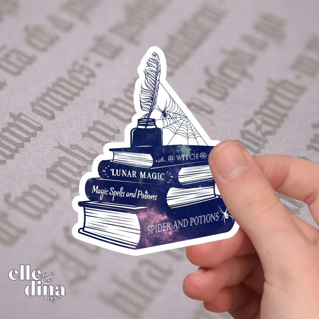 Magic Spell Books & Quill Vinyl Sticker for Laptop, Kindle or Phone ...