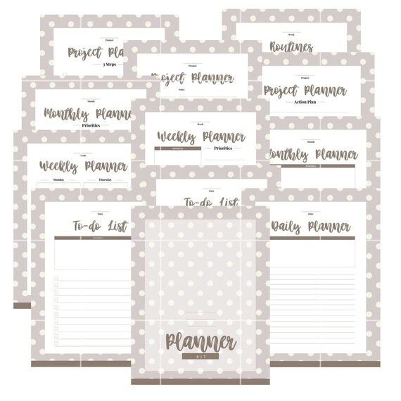 Printable Basic Planner Kit | Grey Polka Dot | Daily | Weekly | Monthly ...