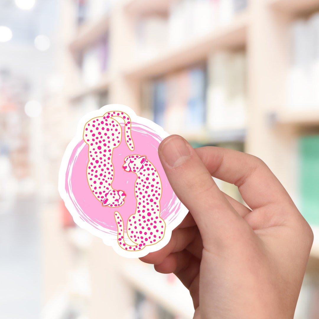 Preppy Cheetah Waterproof Vinyl Sticker, Pink Kindle Sticker, Journal ...