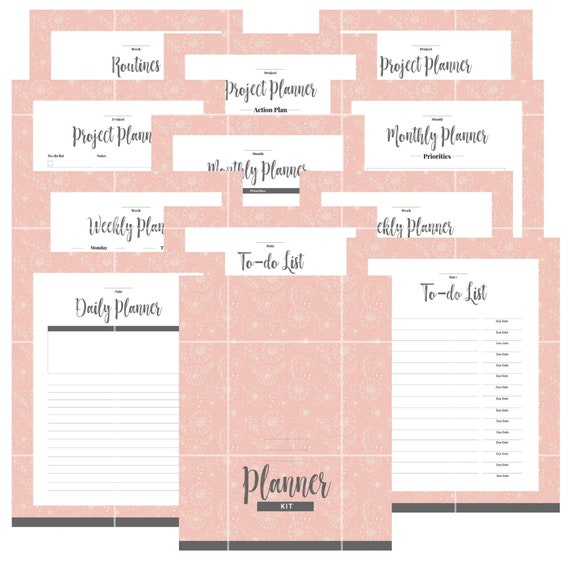 Printable Basic Planner Kit | Pink Floral | Daily | Weekly | Monthly ...