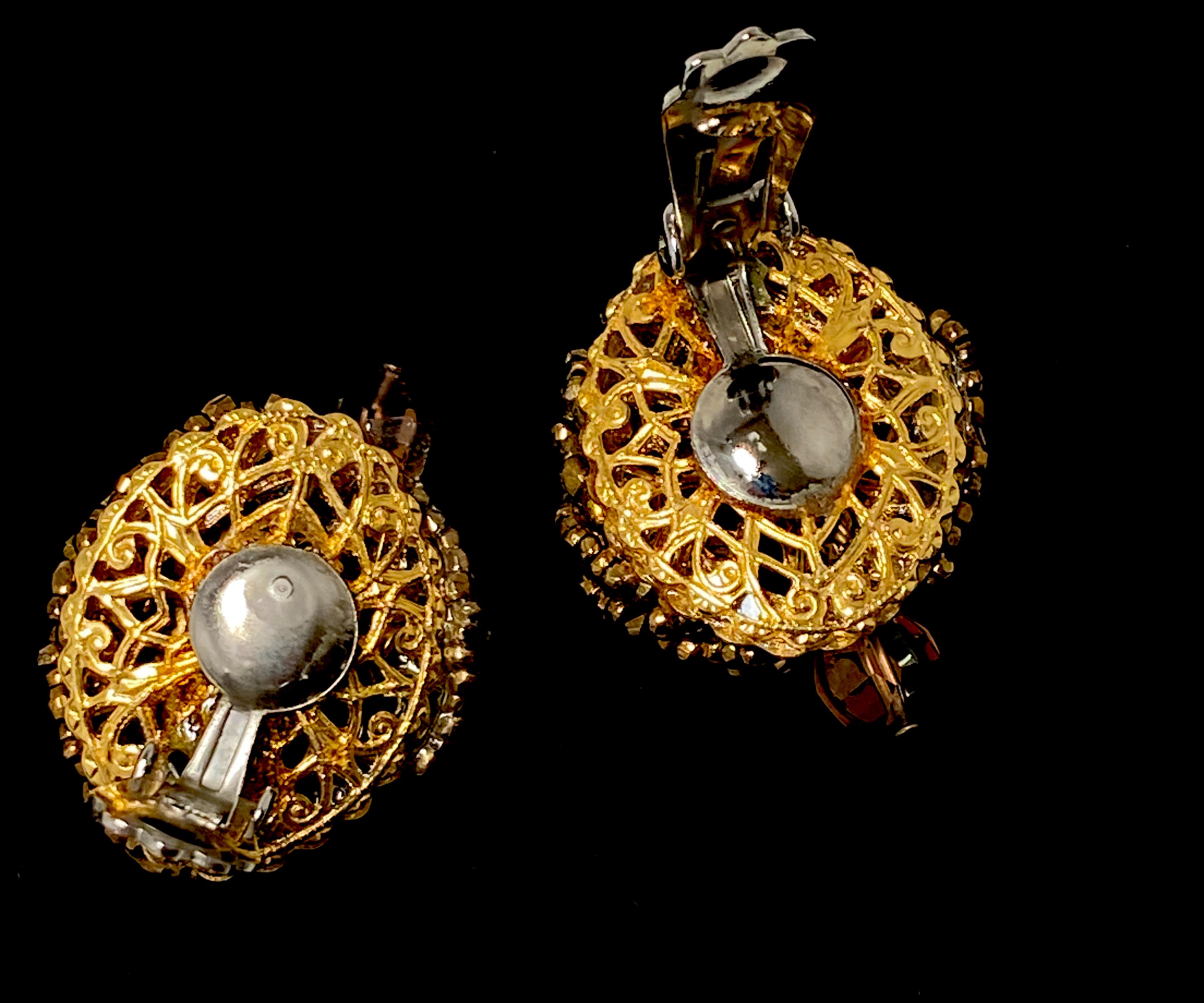 Miriam Haskell Inspired Copper Baroque Pearl & AB Clip Earrings Heavily ...