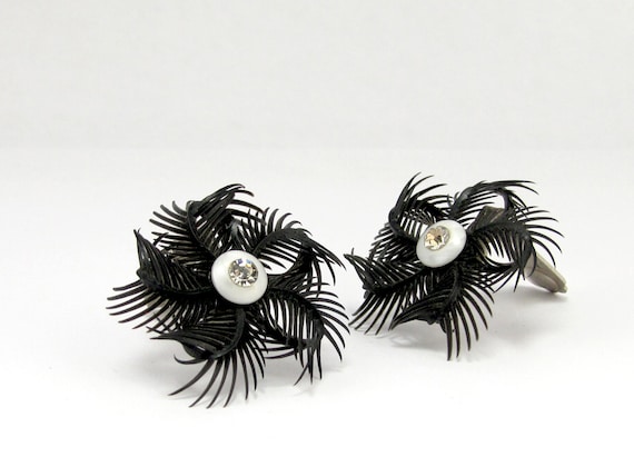 Frilly Black Soft Plastic Flower Earrings Clip Soft Black Plastic 50s Jewelry Etsy