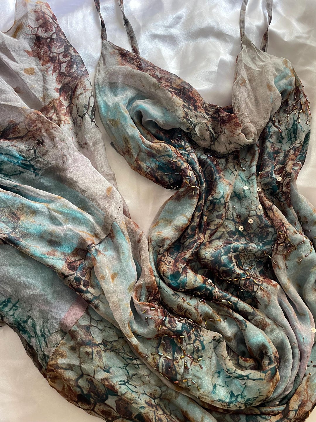 Serene Lagoon Gown, Coastal Earthy Toned Beaded Gown, Aquatic Dream ...