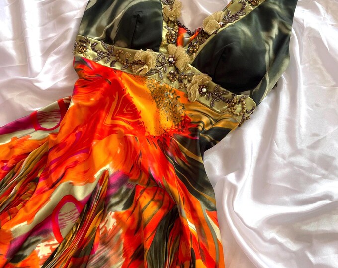 Tropical Rainforest Dress, Summer Color Midi Party Attire, Mango ...