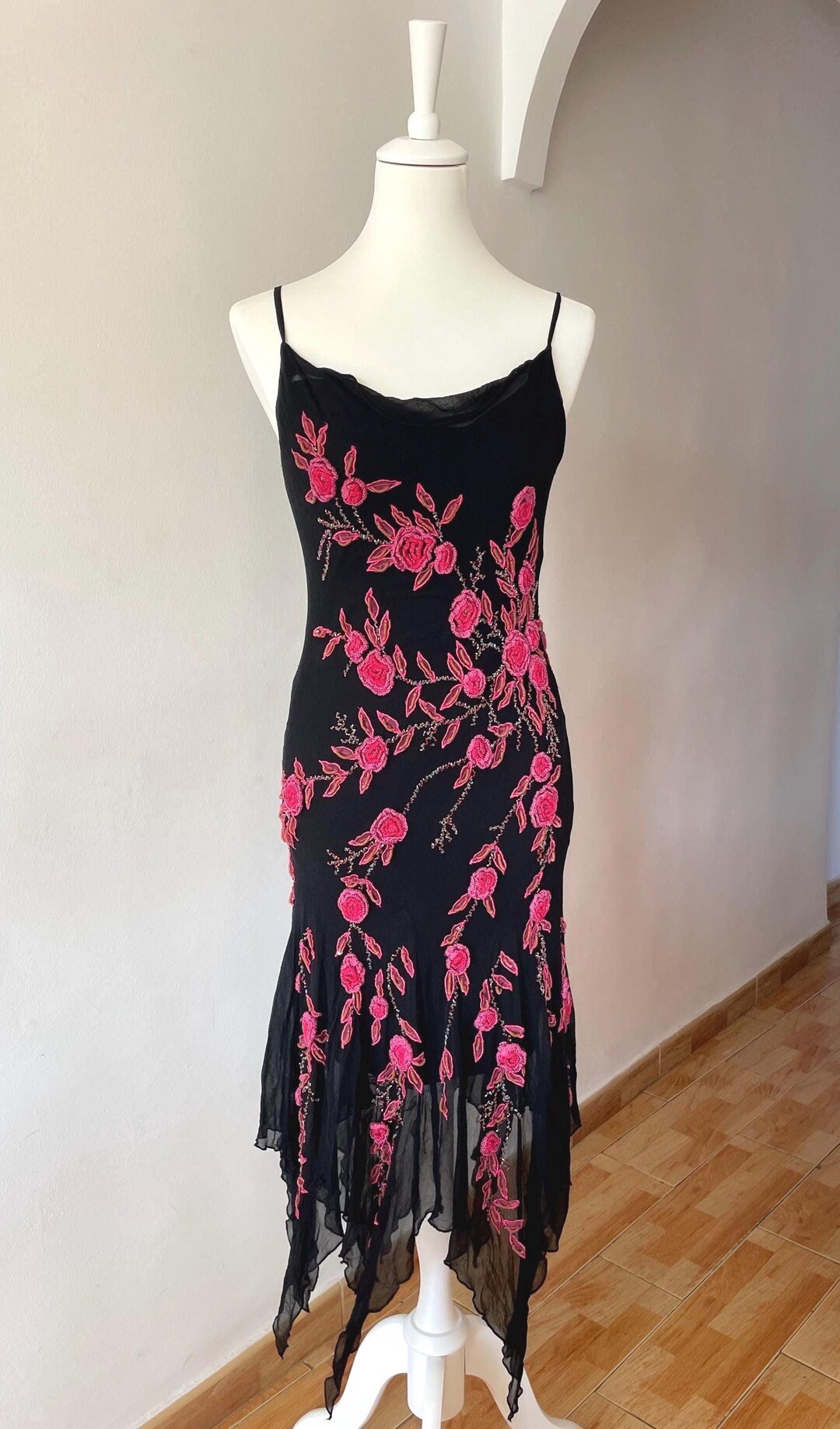 Vintage Rose Embroidered Gown: Black Fairy Formal Dress - Etsy