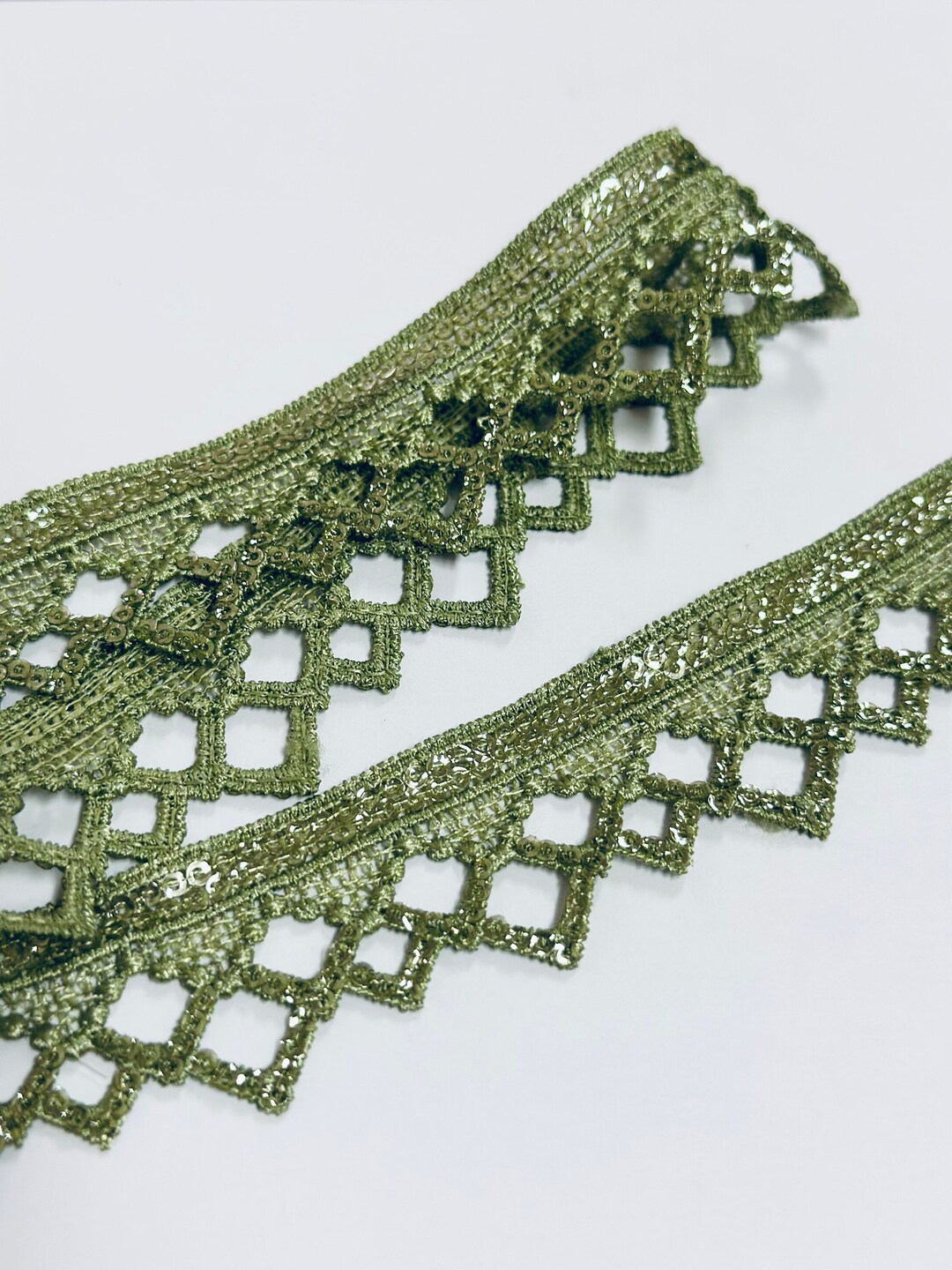 1 Yard Sequin Green Triangle Lace Trim Ribbon Edge Sewing - Etsy