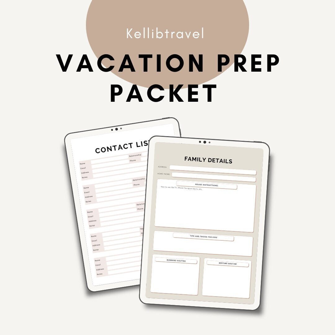 Vacation Prep Packet Babysitter Planner Nanny Child Care Travel ...