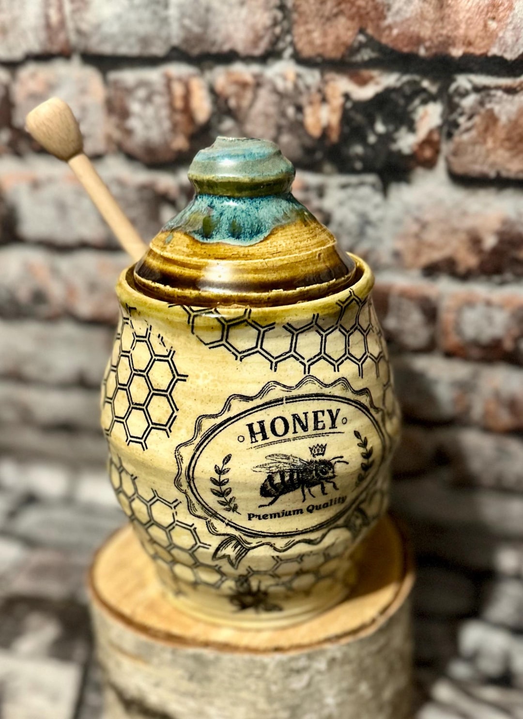 Honey Bee Ceramic Honey Pot With Dipper Large 30 Ounce - Etsy