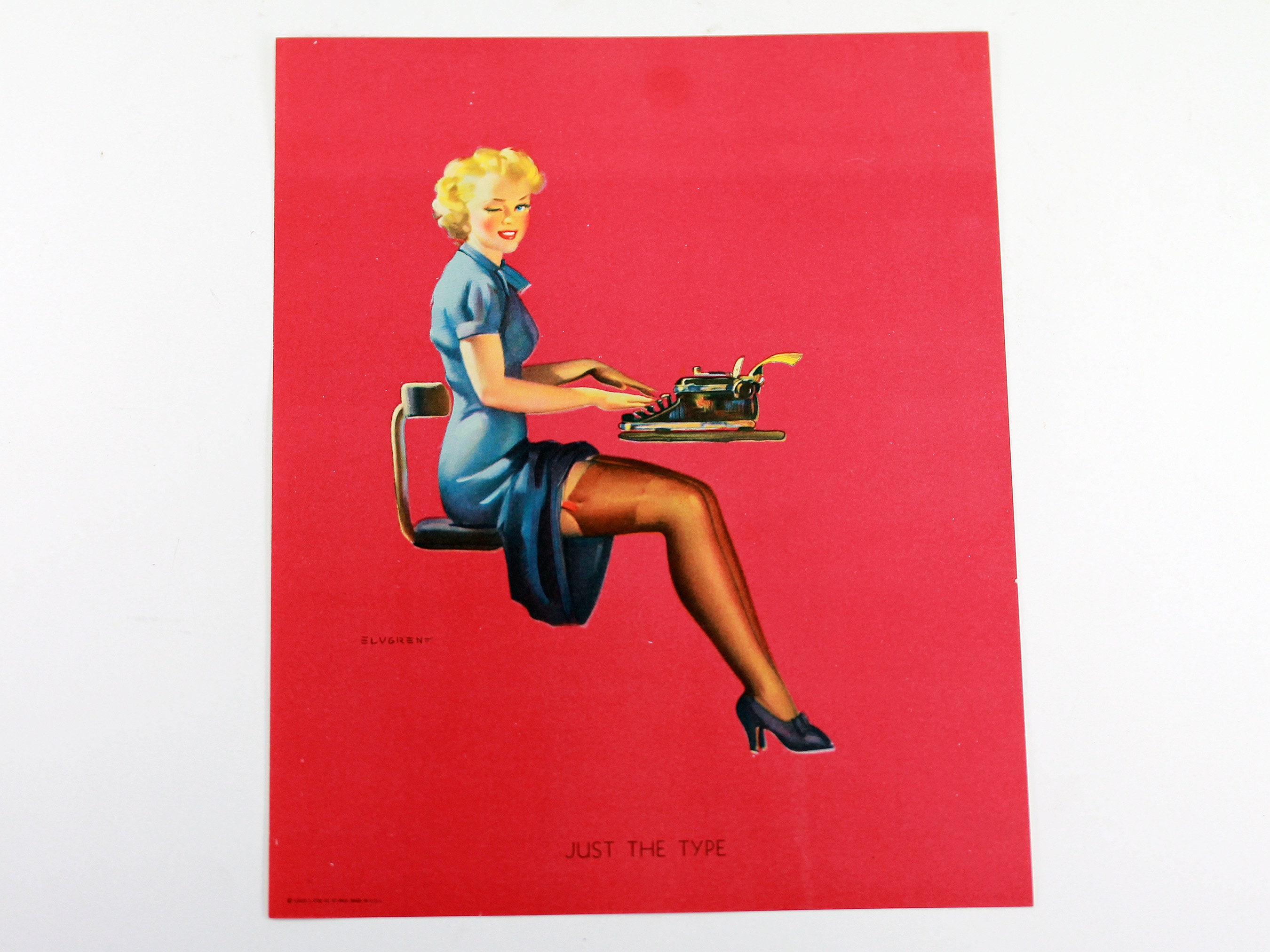 Vintage Elvgren Pin up Pin-up Girl Secretary Typist Red Nude Nylons Stockings Titled "just My ...