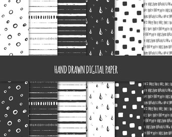 Hand Drawn Digital Paper: Geometric Abstract Doodles | Etsy