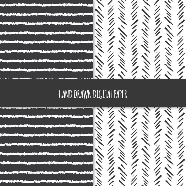 Hand Drawn Geometric Digital Paper: Abstract Brush Strokes (digital ...