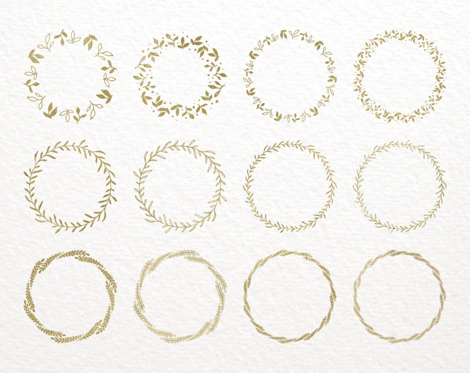 Gold Floral Wreath Clip Art Hand Drawn Decorative Round - Etsy