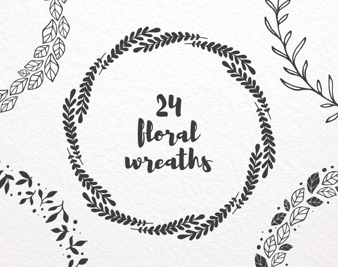Floral Wreath Clip Art, Hand Drawn Leaf Frames (PNG Files) - Etsy