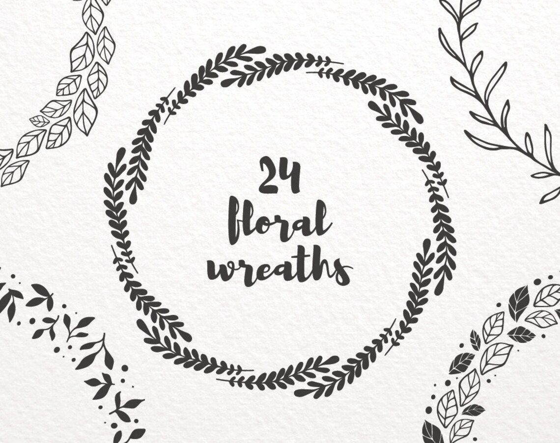 Floral Wreath Clip Art, Hand Drawn Decorative Round Frames: Foliage ...