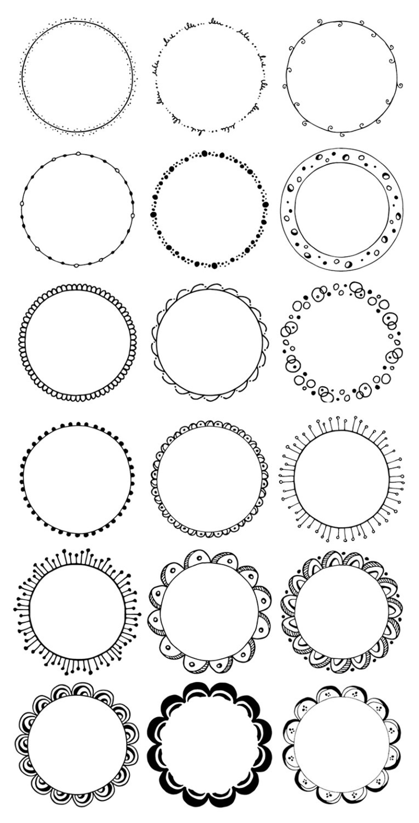 Round Frames Clipart. Hand Drawn Circles Clipart. Floral, Boho, Tribal ...