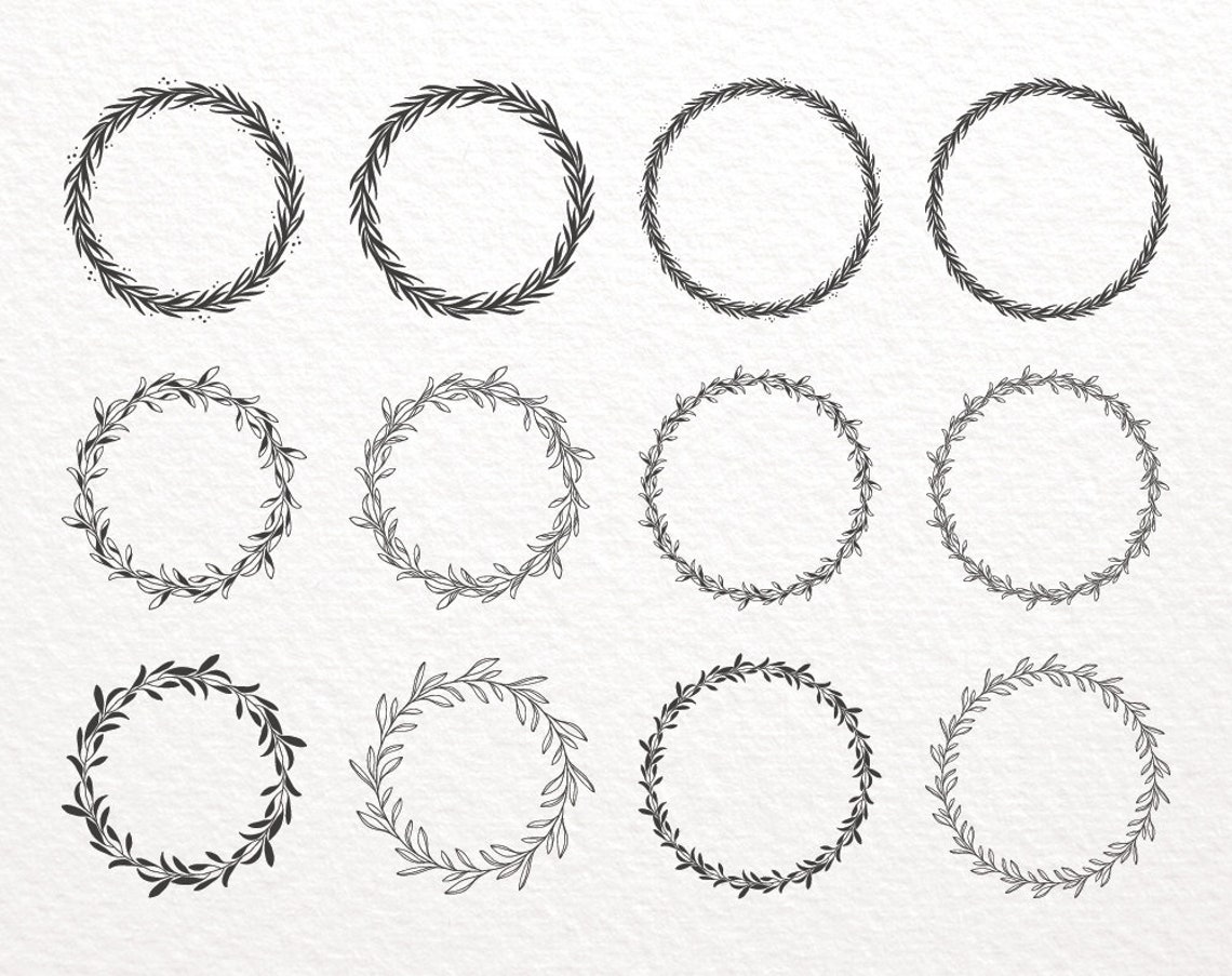 Floral Wreath Clip Art, Hand Drawn Decorative Round Frames: Foliage ...