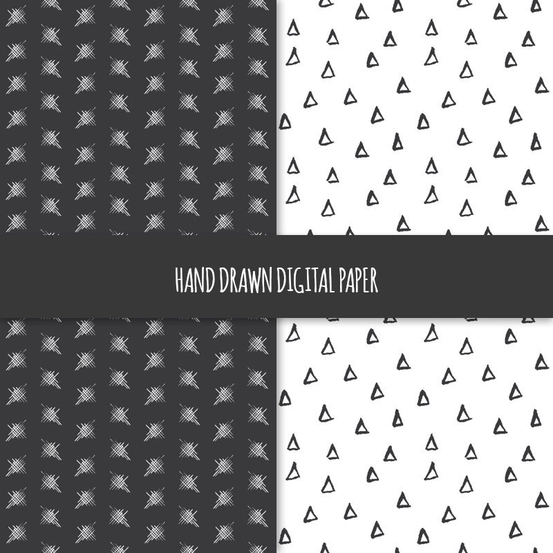 Hand Drawn Digital Paper: Geometric, Abstract Brush Doodles; Seamless ...