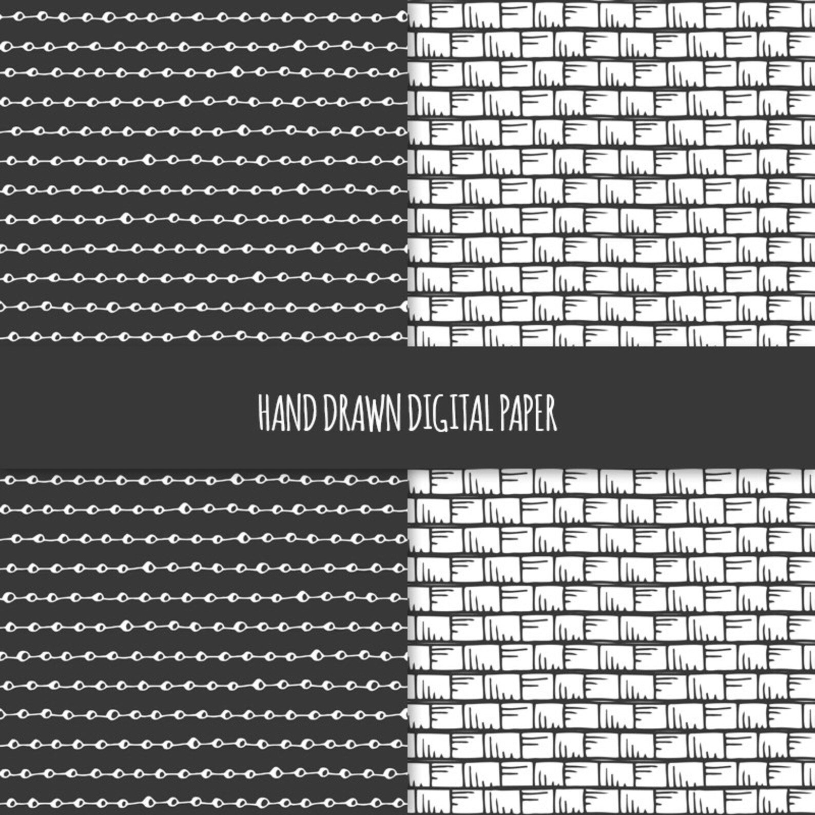 Hand Drawn Digital Paper: Geometric, Abstract Doodles; Seamless ...