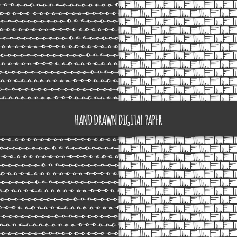 Hand Drawn Digital Paper: Geometric, Abstract Doodles; Seamless ...