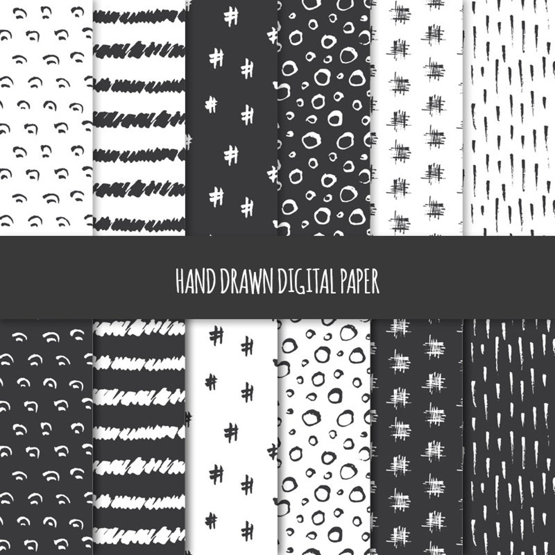 Hand Drawn Digital Paper: Geometric, Abstract Brush Doodles; Seamless ...