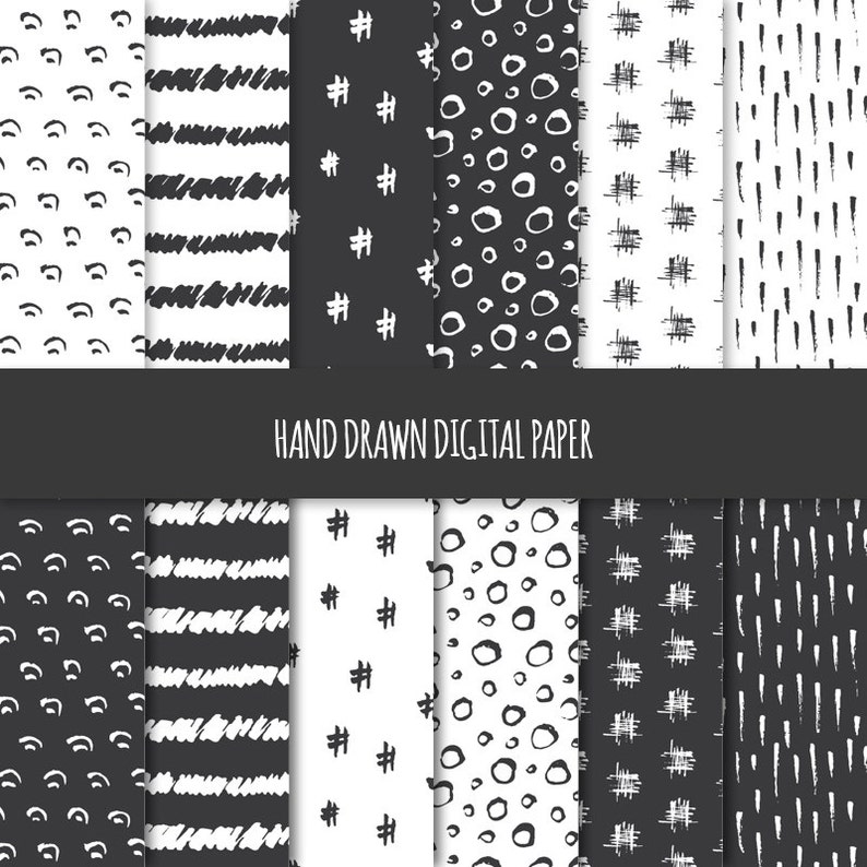 Hand Drawn Digital Paper: Geometric, Abstract Brush Doodles; Seamless ...