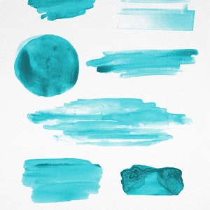 120 Turquoise Watercolor Splotches, Splatters, Brush Strokes; Light ...