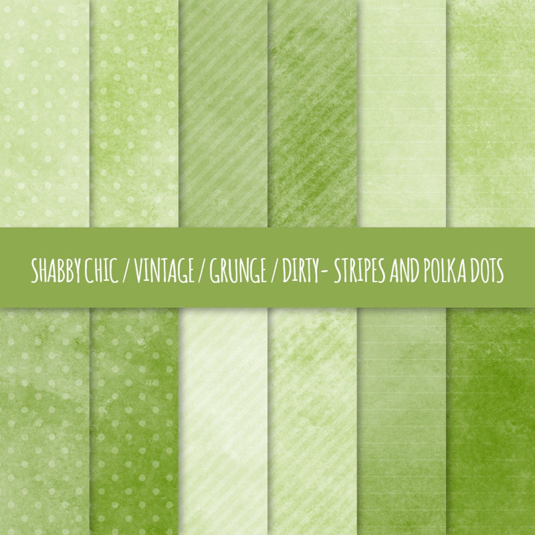 Vintage Grunge Digital Paper: Polka Dots and Stripes Patterns ~ Green ...