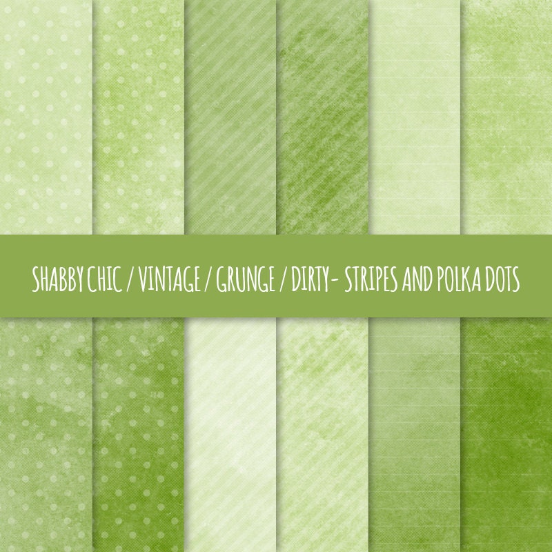 Vintage Grunge Digital Paper: Polka Dots and Stripes Patterns ~ Green ...