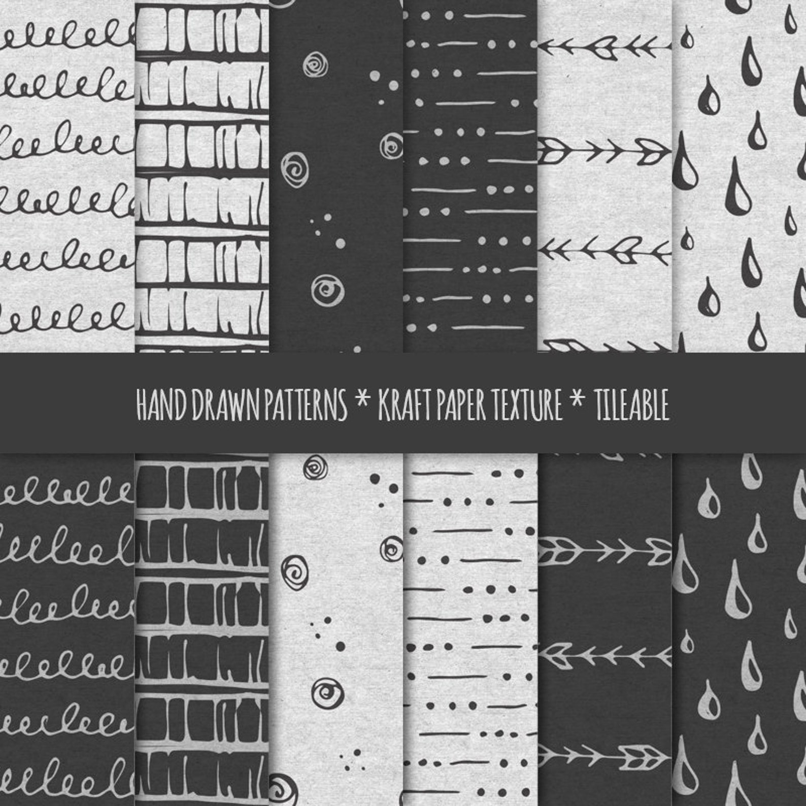 Gray Kraft Digital Paper, Hand Drawn Seamless Patterns, Kraft Paper ...