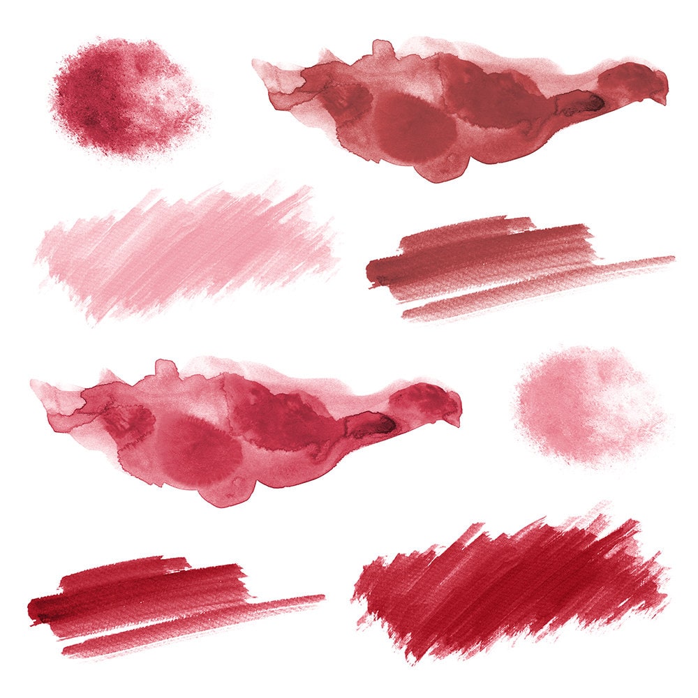 16 Red Watercolor Splotches, Splatters, Brush Strokes; Red Watercolor ...