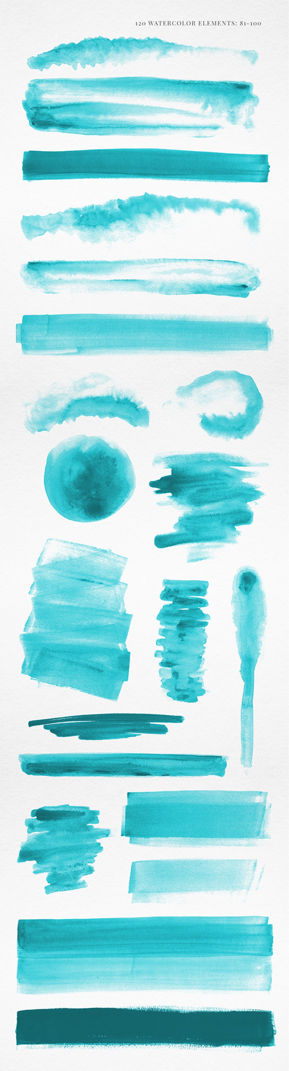 120 Turquoise Watercolor Splotches, Brush Strokes, Transparent PNG ...