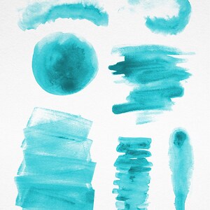 120 Turquoise Watercolor Splotches, Splatters, Brush Strokes; Light ...