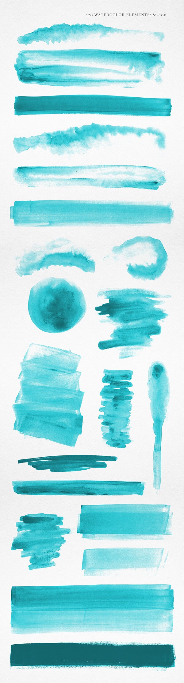 120 Turquoise Watercolor Splotches, Splatters, Brush Strokes Light Blue ...