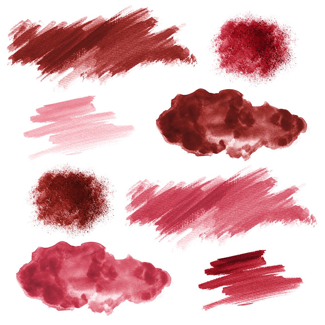 16 Red Watercolor Splotches, Splatters, Brush Strokes; Red Watercolor ...