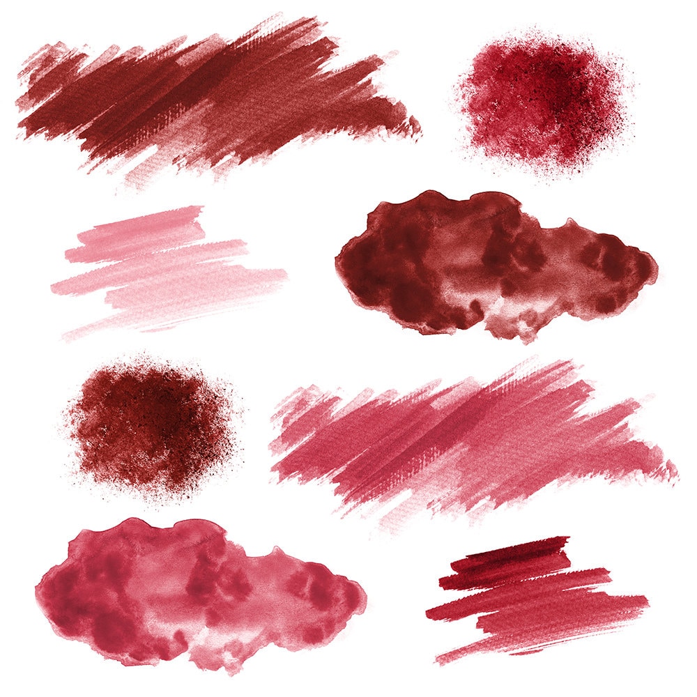 16 Red Watercolor Splotches, Splatters, Brush Strokes; Red Watercolor ...