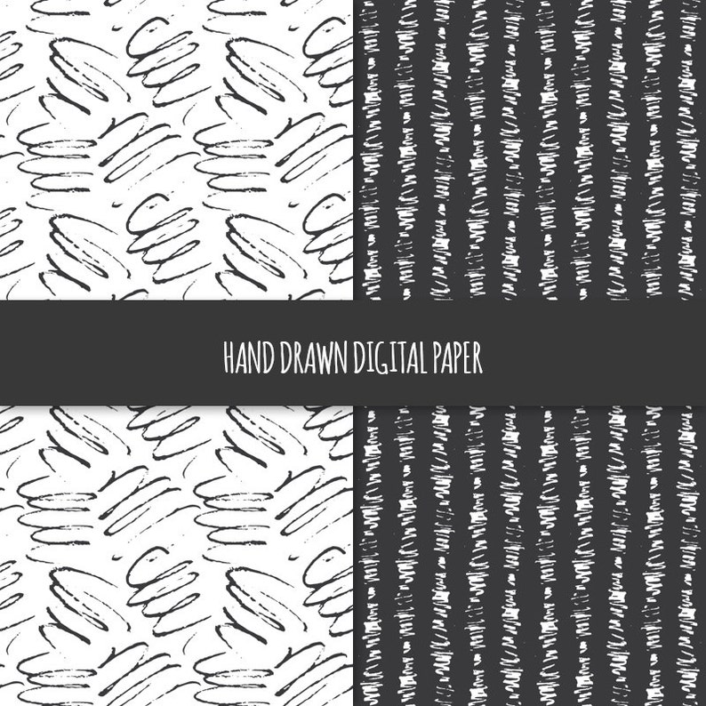 Hand Drawn Geometric Digital Paper: Abstract Brush Strokes (digital ...