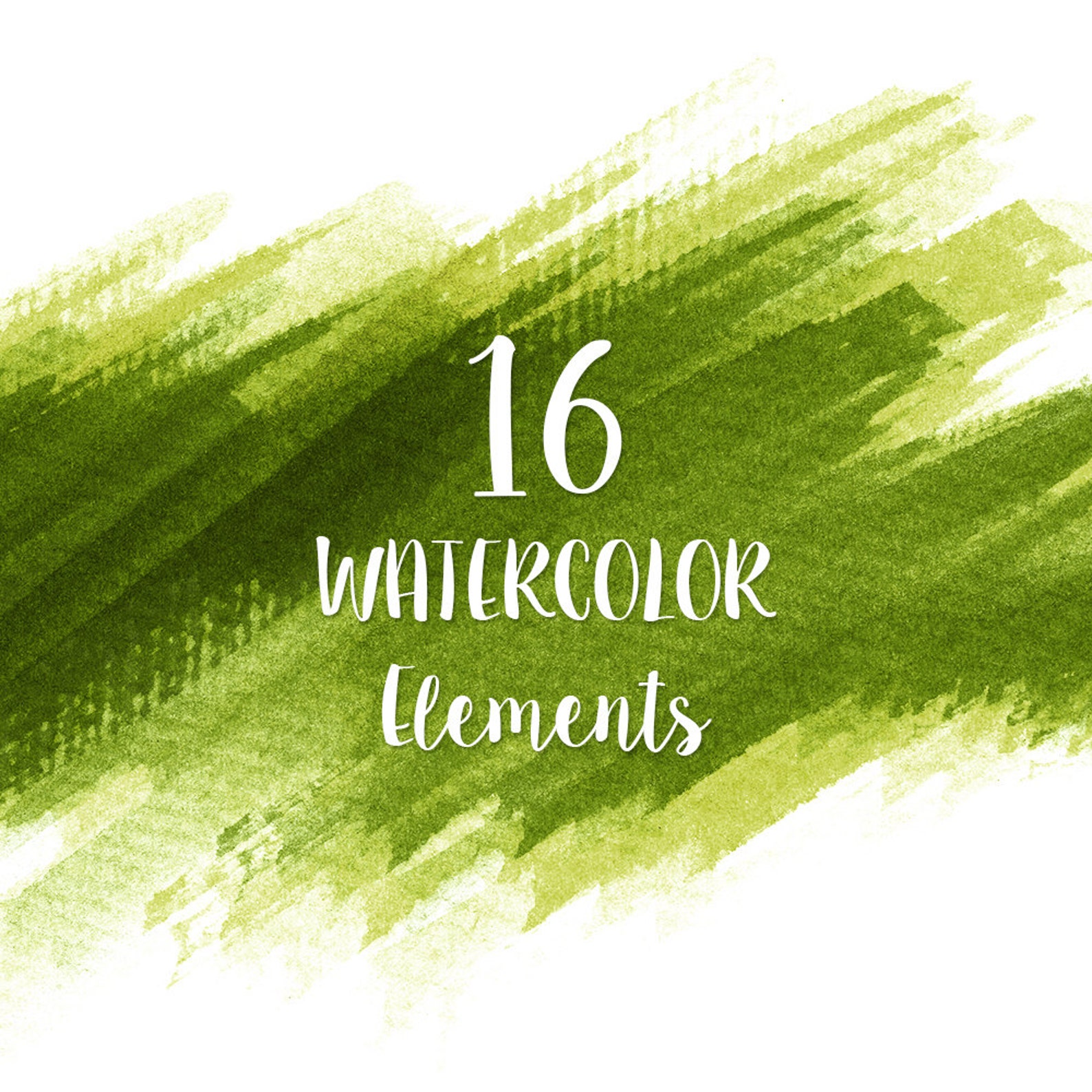 16 Green Watercolor Splotches, Splatters, Brush Strokes; Green ...