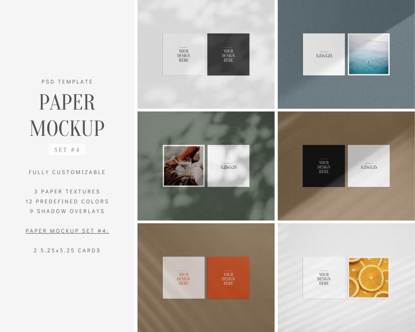 Square Card Mockup PSD Paper Mockup Set 4 Wedding Stationery Mockup ...