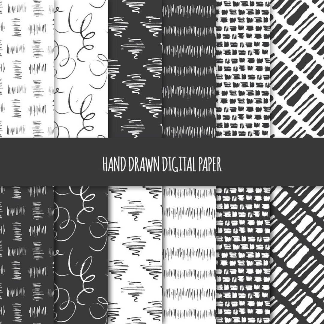 Hand Drawn Geometric Digital Paper: Abstract Ink Patterns (digital ...