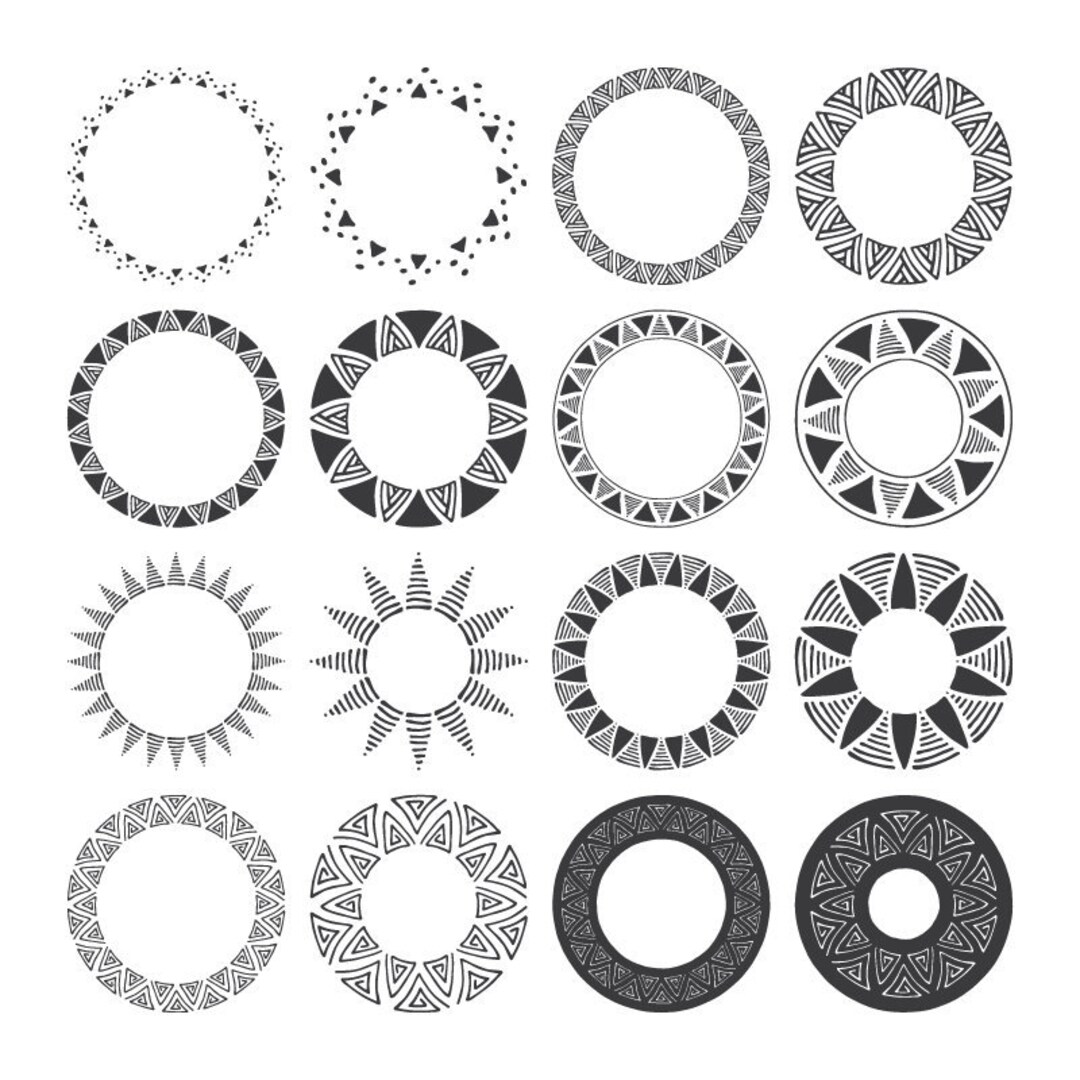 32 Hand Drawn Decorative Round Frames, Circle Borders: Tribal, Boho ...