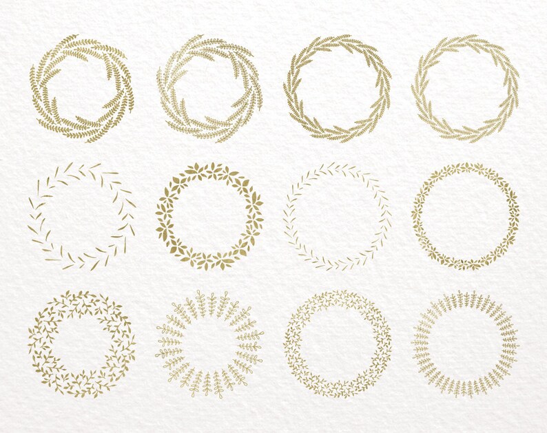 Gold Floral Wreath Clip Art, Hand Drawn Decorative Round Frames ...