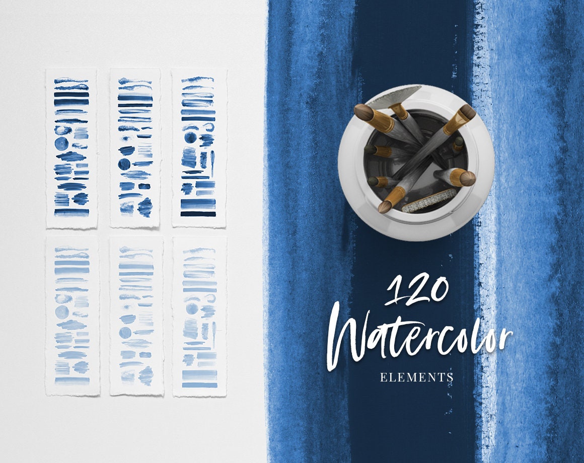 120 Blue Watercolor Splotches Splatters Brush Strokes Navy - Etsy