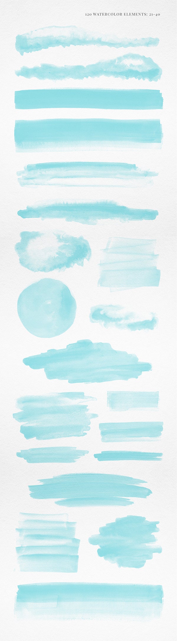 120 Turquoise Watercolor Splotches, Splatters, Brush Strokes; Light ...